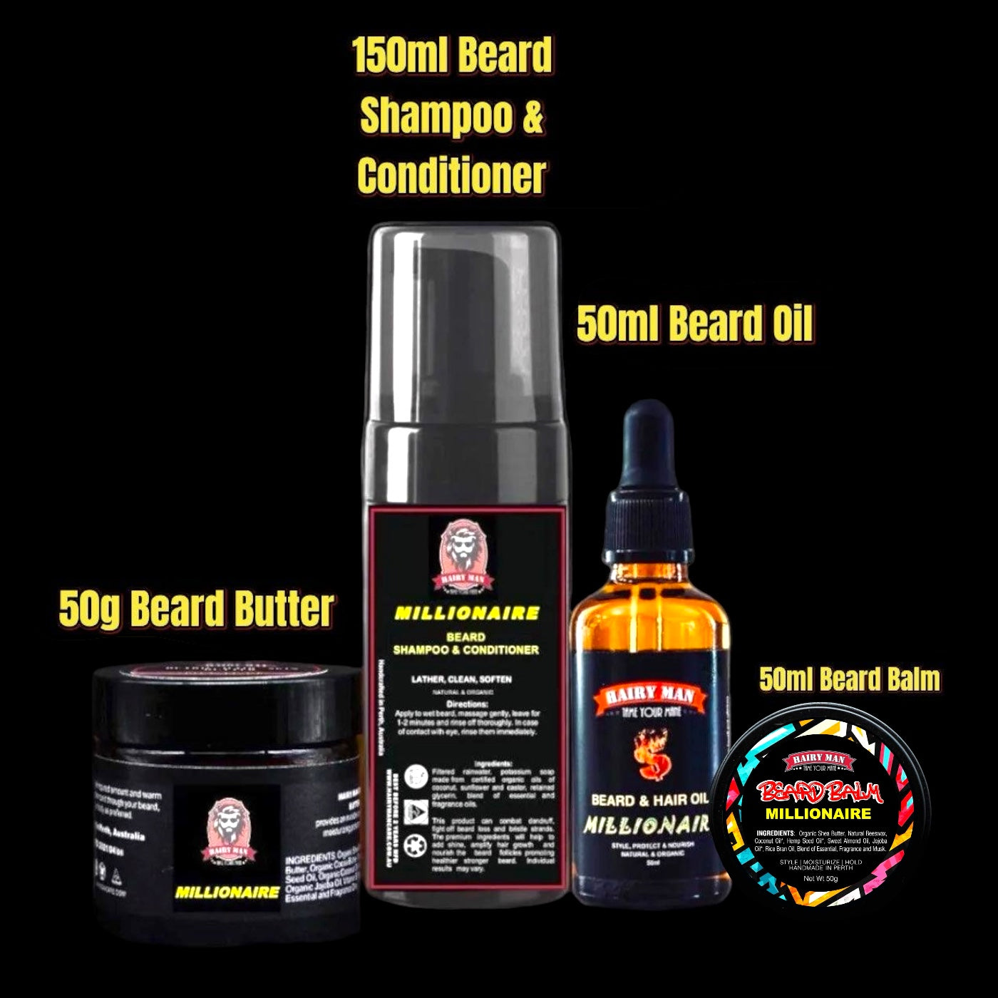 Beard Pack | Beard Oil, Balm, Butter, Shampoo & Conditioner – Hairy Man ...